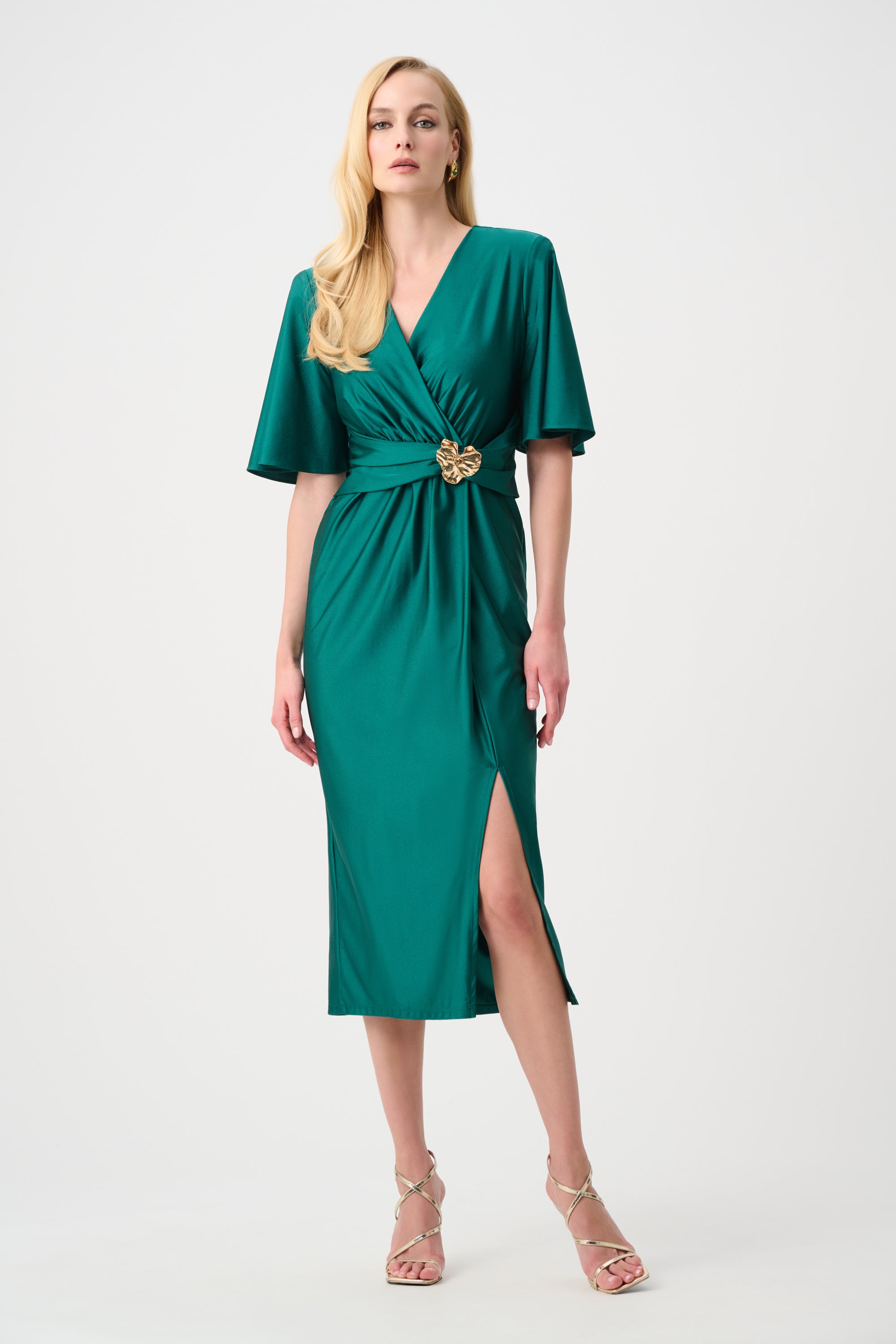 Joseph Ribkoff Signature Satin Wrap Dress 263733 - Opulent Green ...